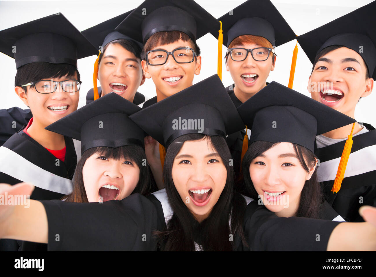 closeup Group of graduation Friends Smile for Camera Stock Photo - Alamy