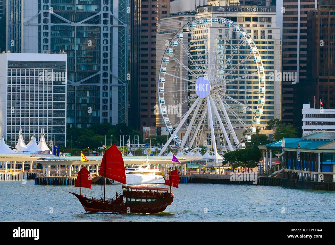 Traditional Chinese junk and the new observation wheel, Ferris wheel ...
