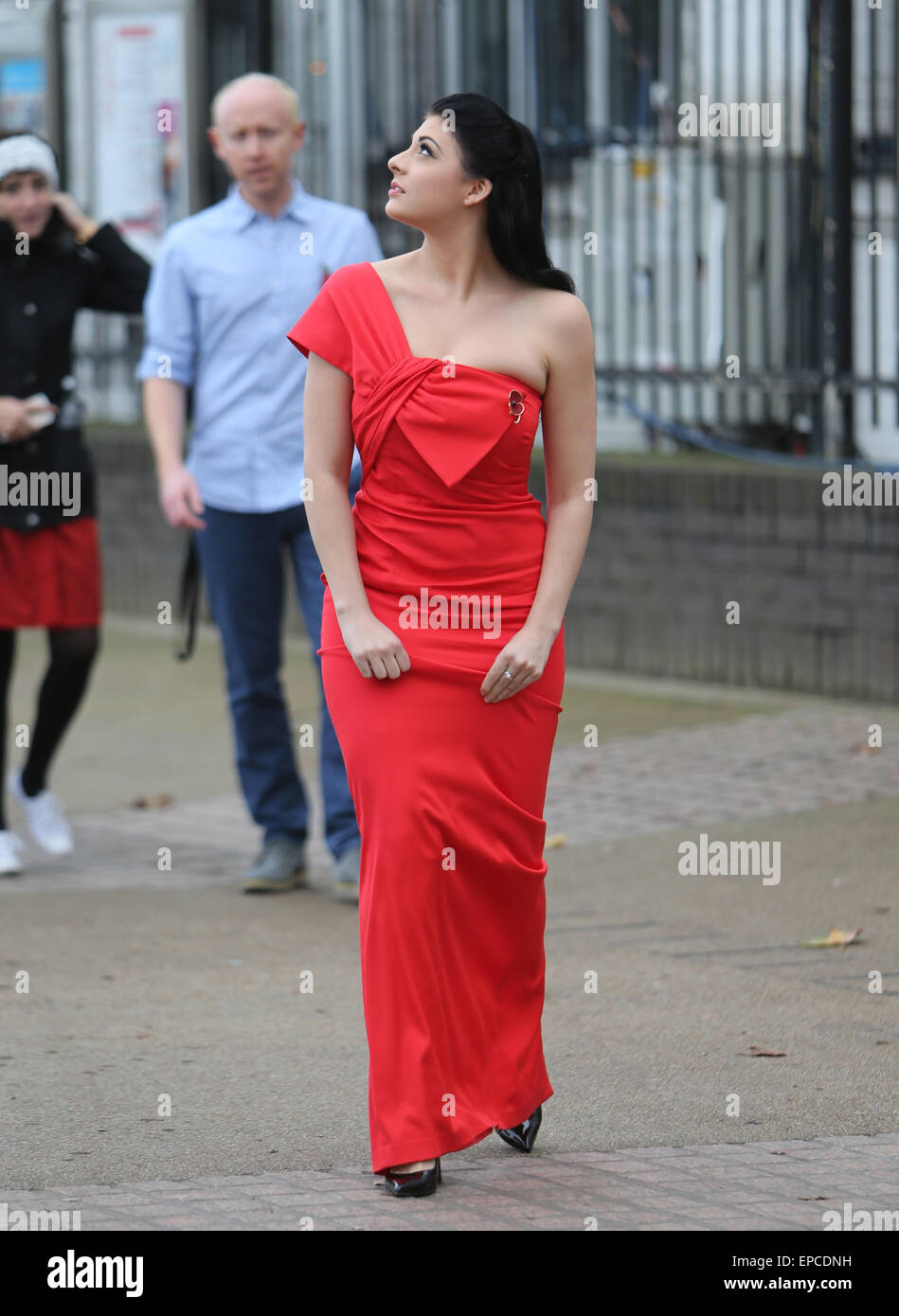 Lucy Kay filming for 'This Morning' on the Southbank outside the ITV ...