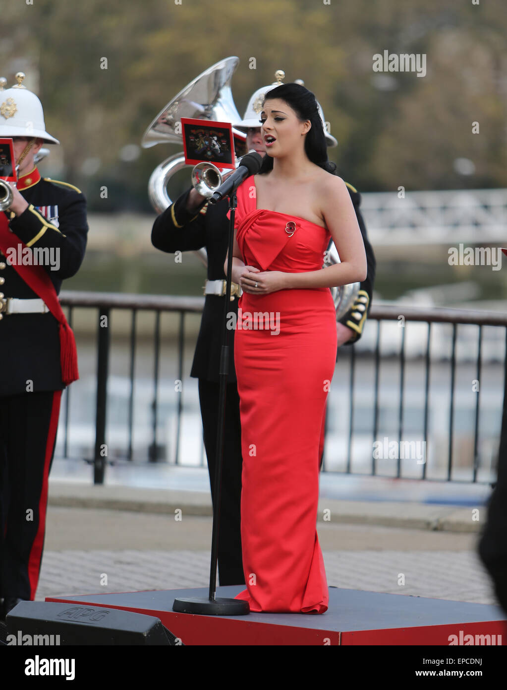 Lucy Kay filming for 'This Morning' on the Southbank outside the ITV ...