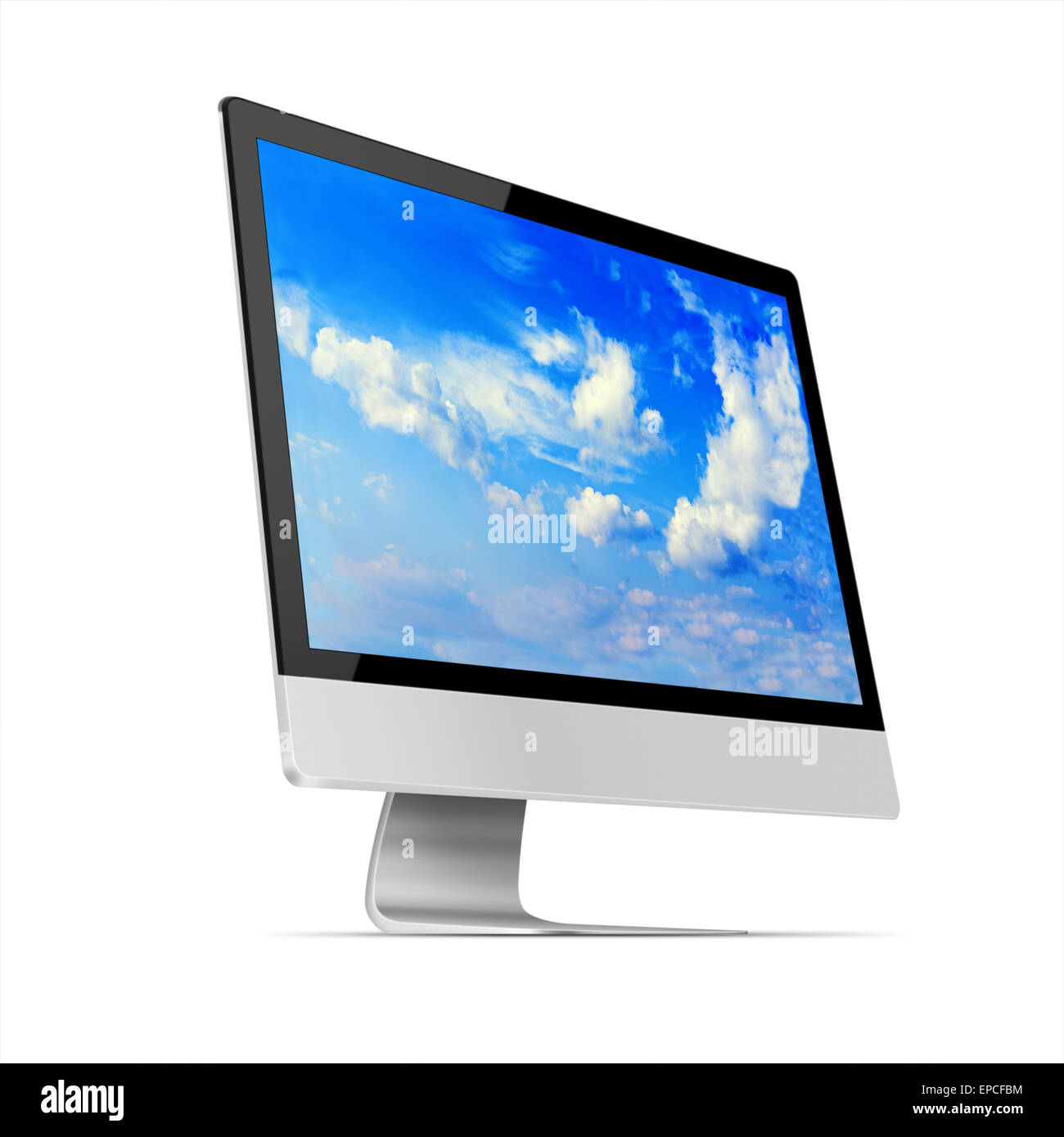 Modern flat screen computer monitor with with blue sky and beautiful ...
