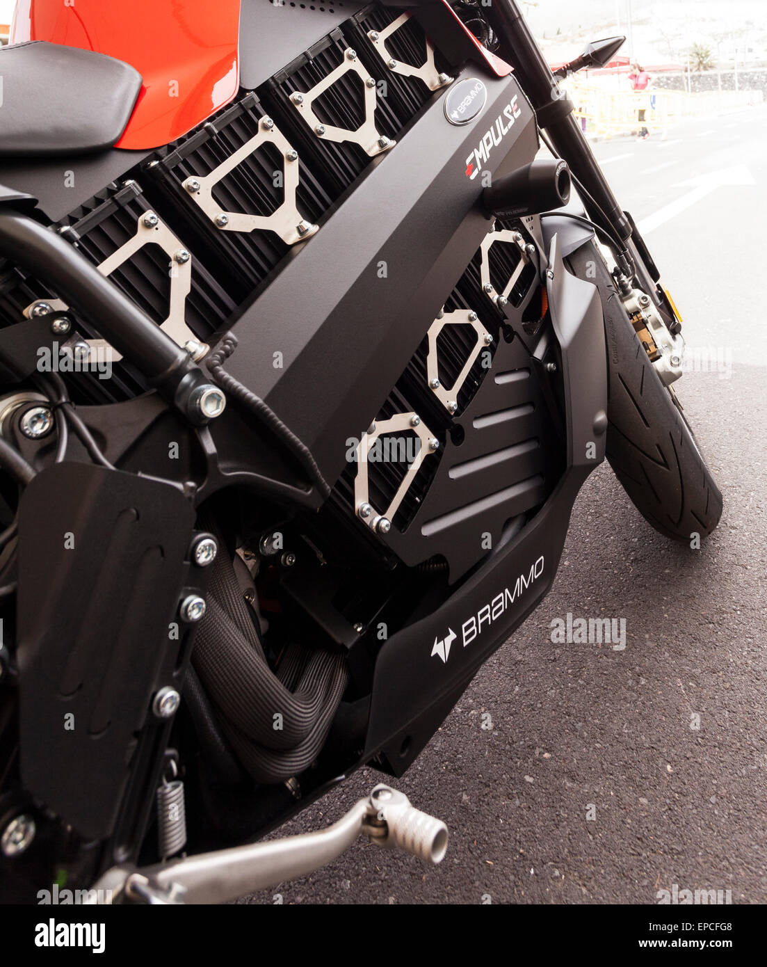 Detail of battery unit on an Electric motorcycle. Brammo Stock Photo ...