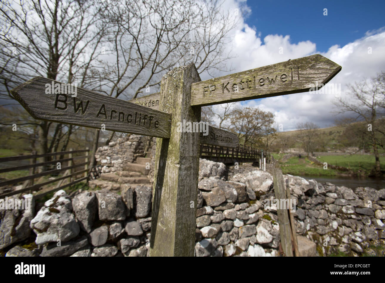 Village of Starbottom, Yorkshire, England. A route direction post ...