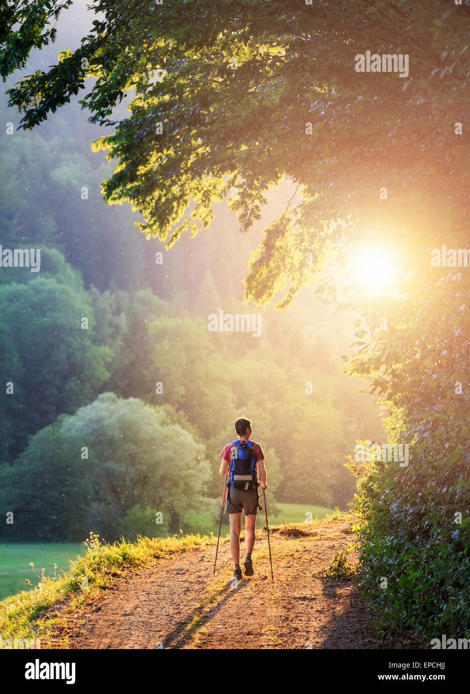 A woman walking towards sunlight Stock Photo - Alamy