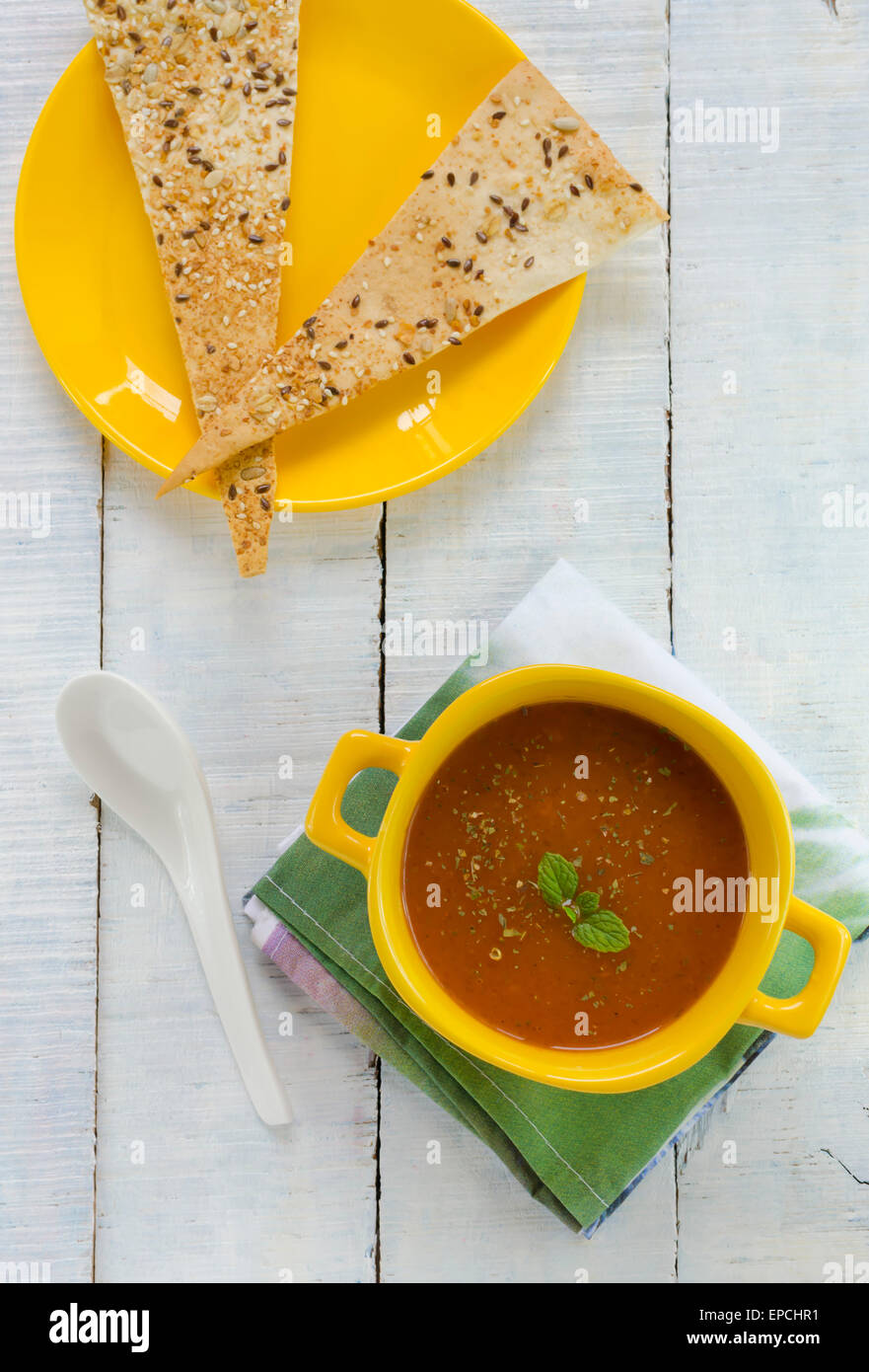 tomato soup with lavash Stock Photo - Alamy