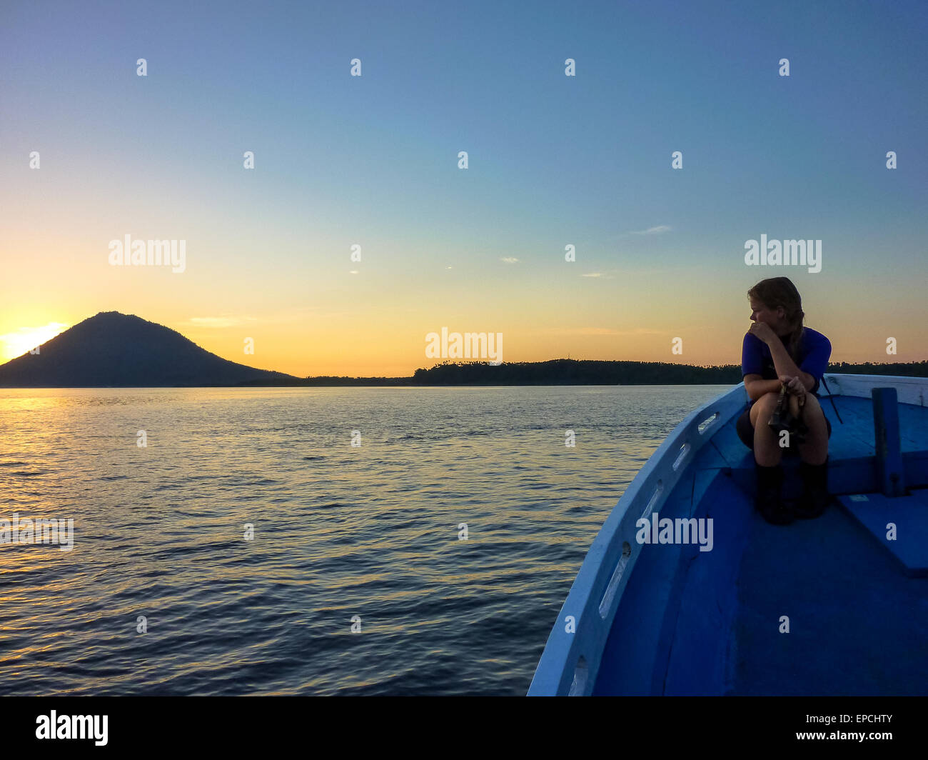 sunset and silhouette of volcano manado tua at sulawesi indonesia Stock ...