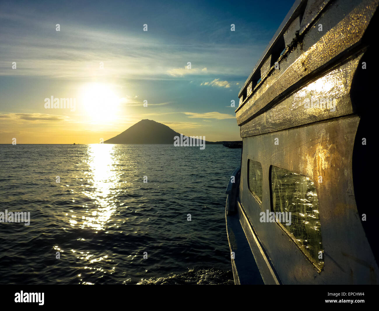 sunset and silhouette of volcano manado tua at sulawesi indonesia Stock ...