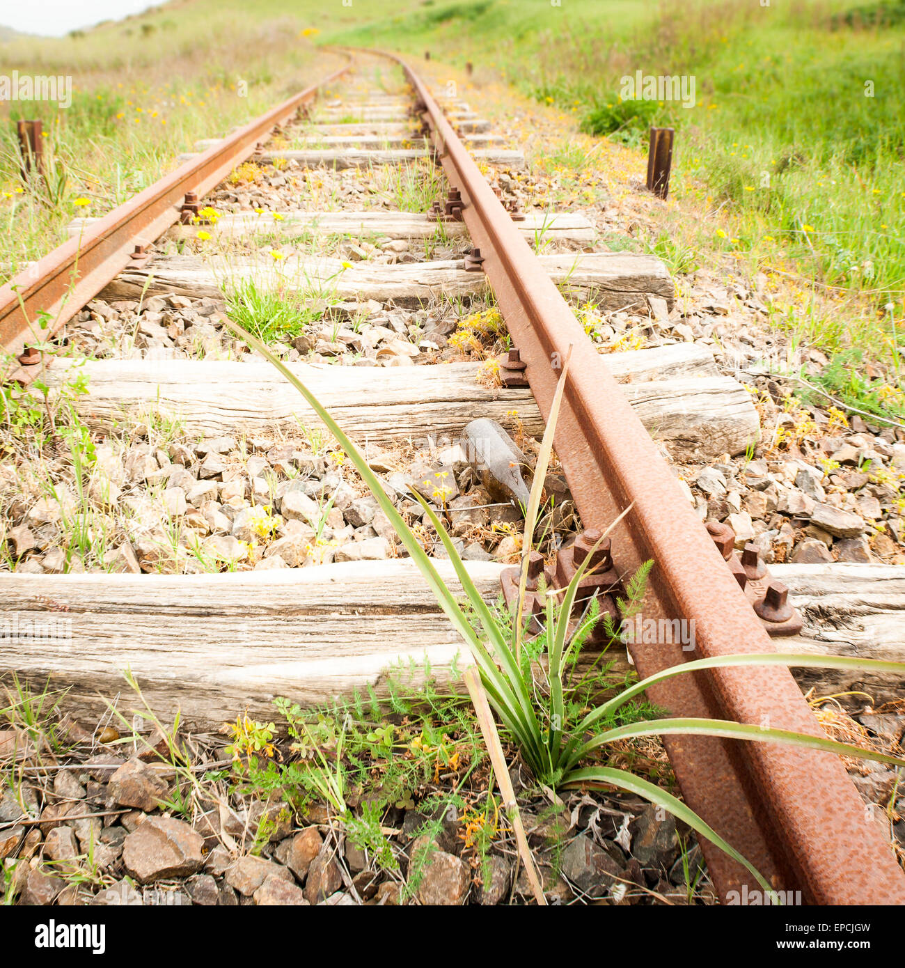 Old Wood Tie iron. Old railroad in the country Stock Photo - Alamy