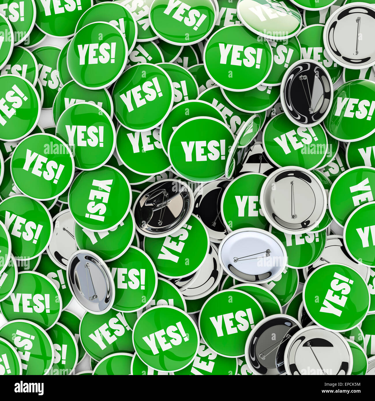 3D render of metal badges with slogan YES! Stock Photo - Alamy