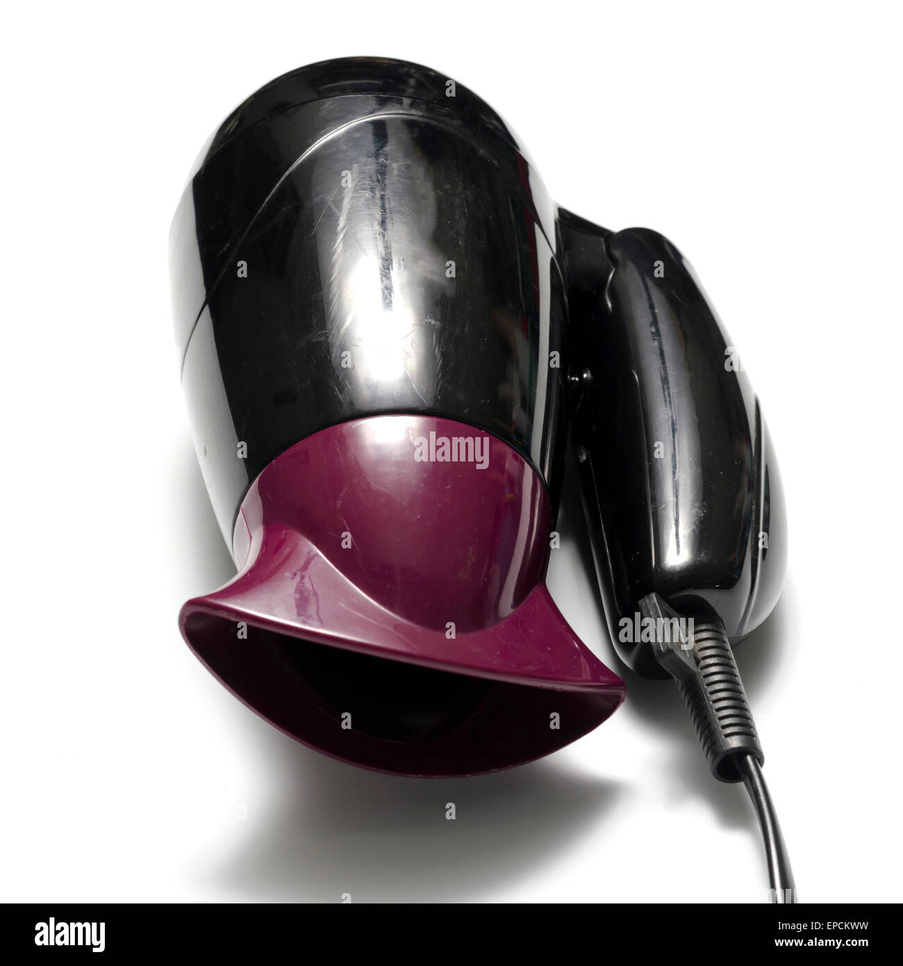 old used electric hair dryer on a white background Stock Photo - Alamy