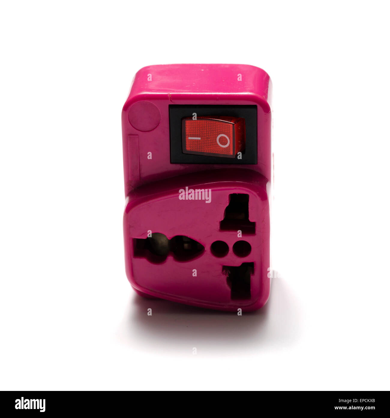 pink adapter plug on a white background Stock Photo - Alamy