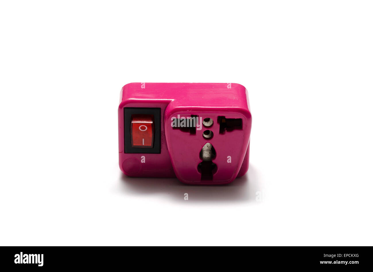 pink adapter plug on a white background Stock Photo - Alamy