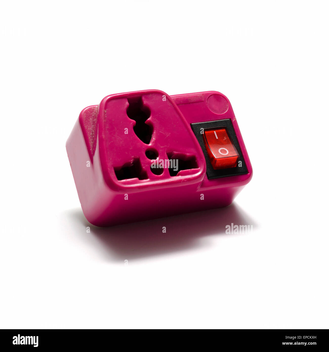 pink adapter plug on a white background Stock Photo - Alamy
