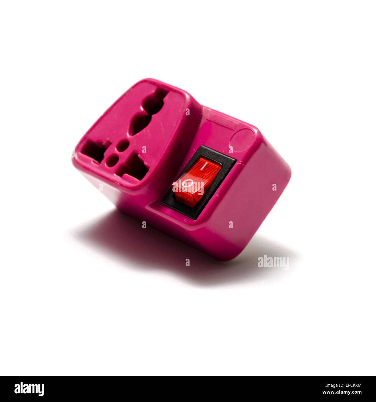 pink adapter plug on a white background Stock Photo - Alamy