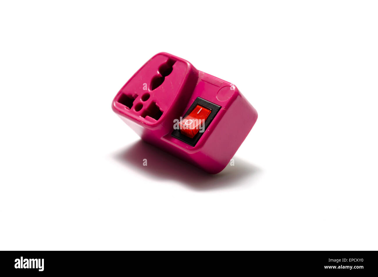 pink adapter plug on a white background Stock Photo - Alamy