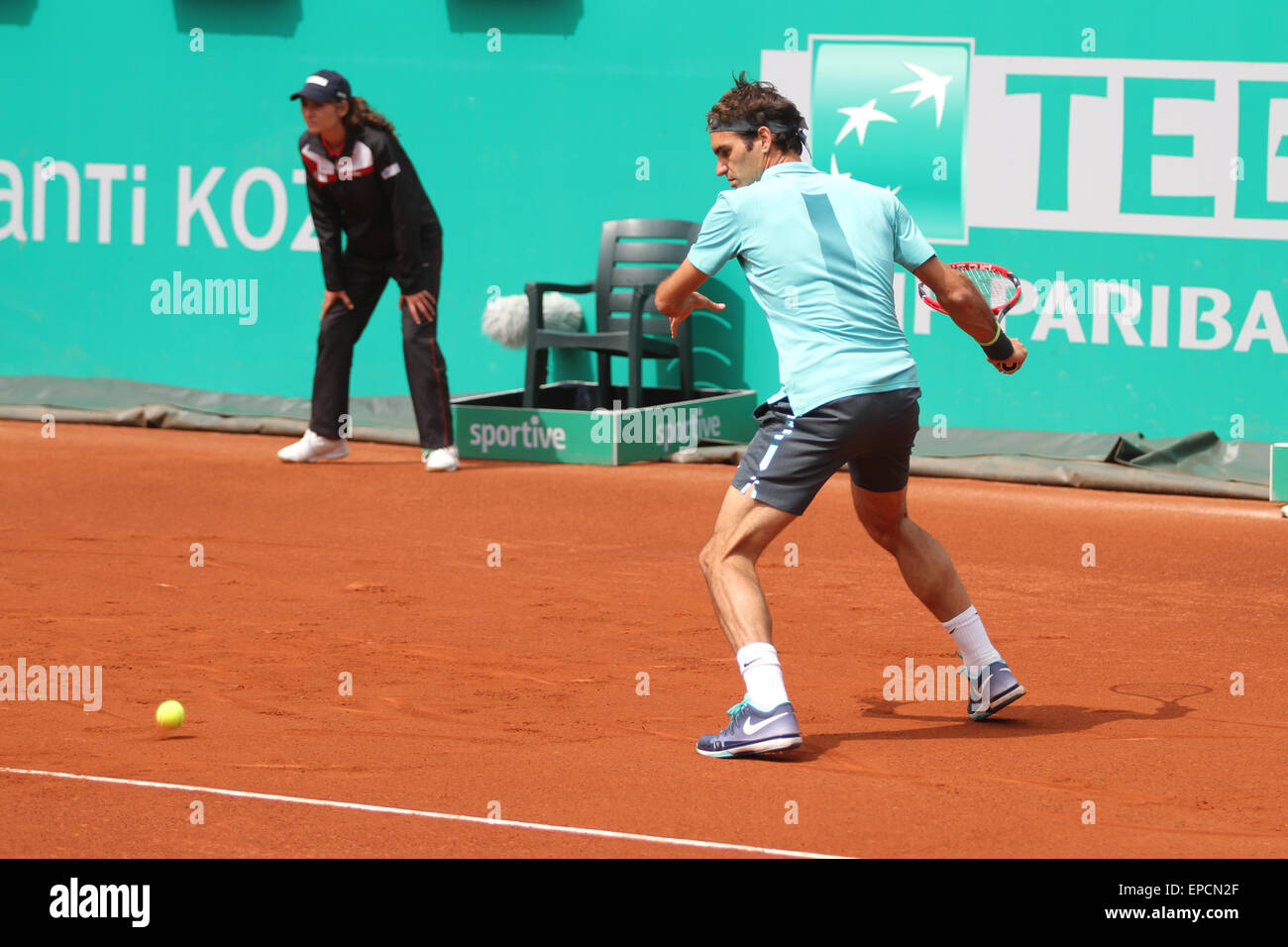 ISTANBUL, TURKEY - MAY 01, 2015: Swiss player Roger Federer in action ...
