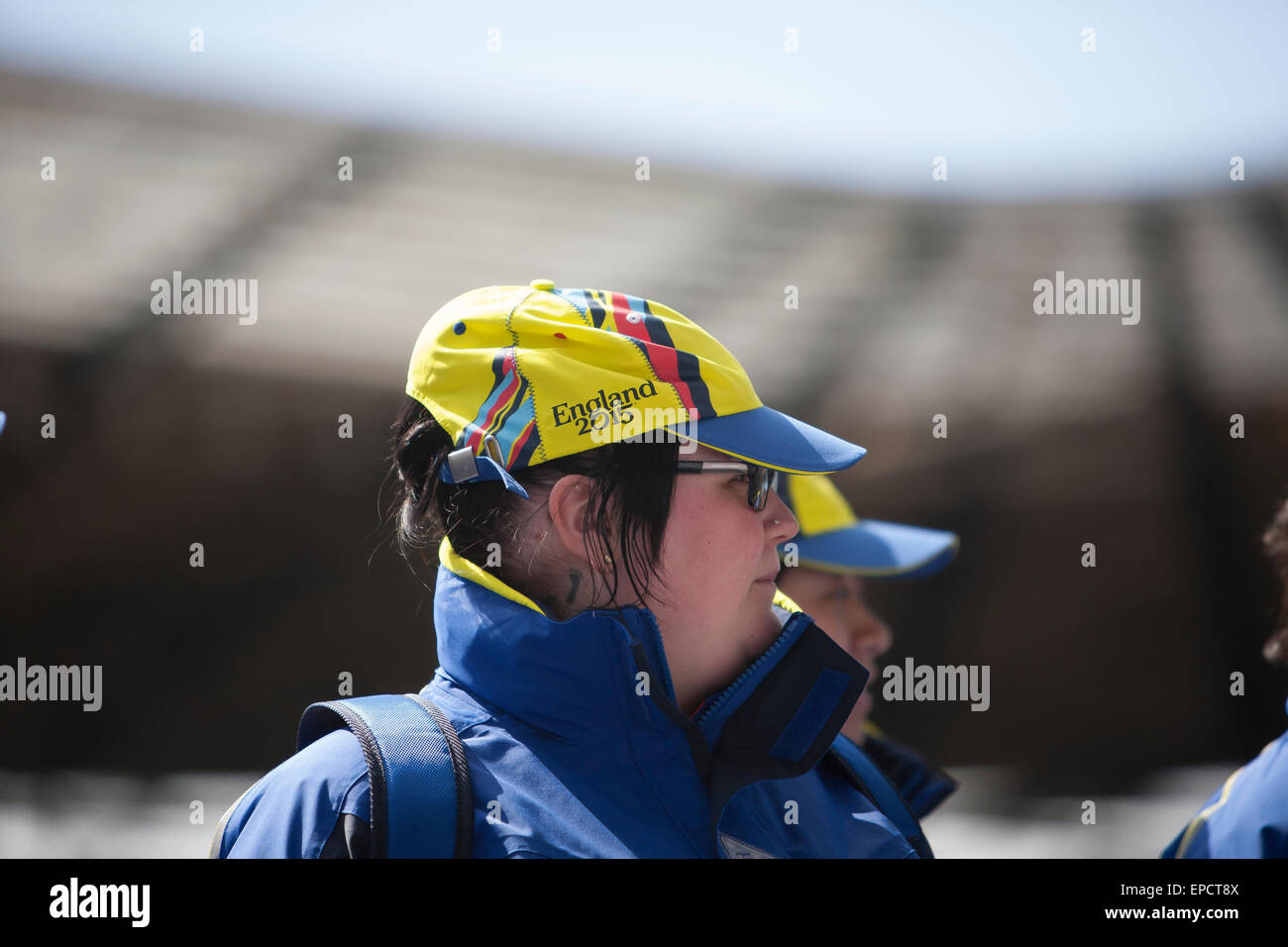 A lady wears The England World Rugby baseball cap at Milton Keynes ...