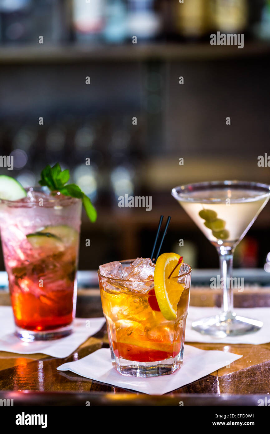 Colorful cocktails on the bar table in restaurant Stock Photo - Alamy