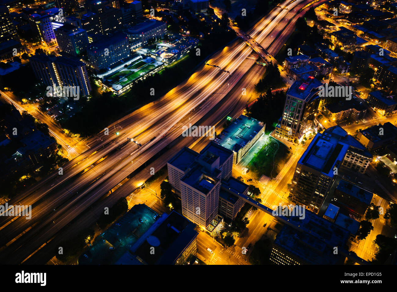 View of I-5 at night, in Seattle, Washington Stock Photo - Alamy