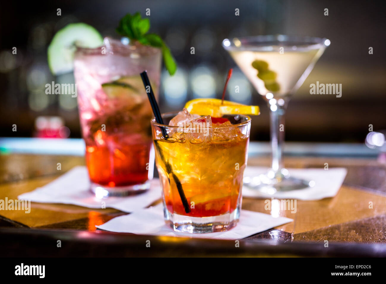 Colorful cocktails on the bar table in restaurant Stock Photo - Alamy
