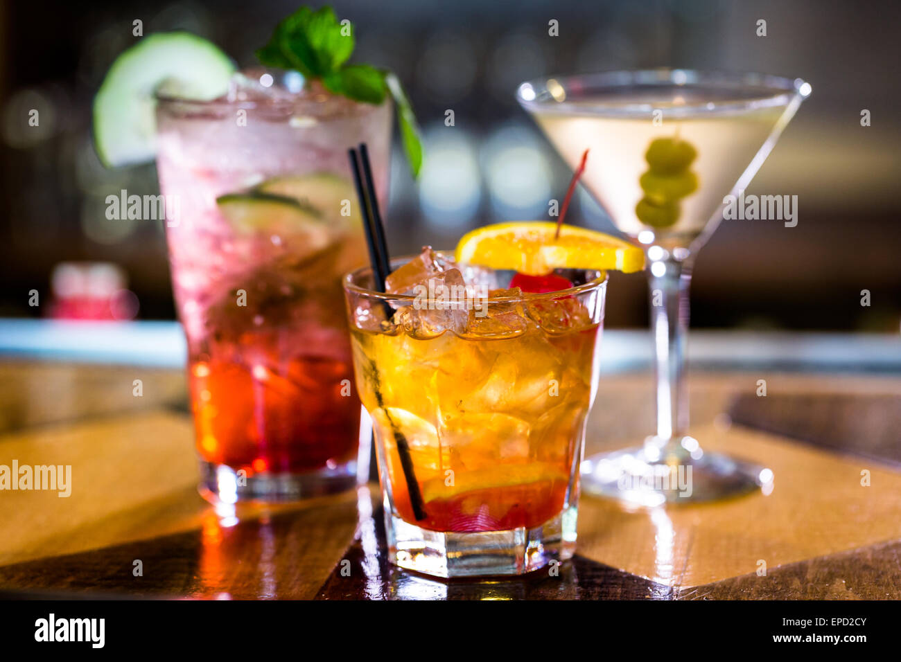 Colorful cocktails on the bar table in restaurant Stock Photo - Alamy