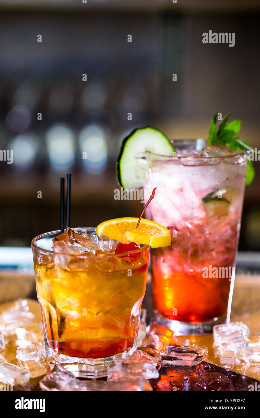 Colorful cocktails on the bar table in restaurant Stock Photo - Alamy