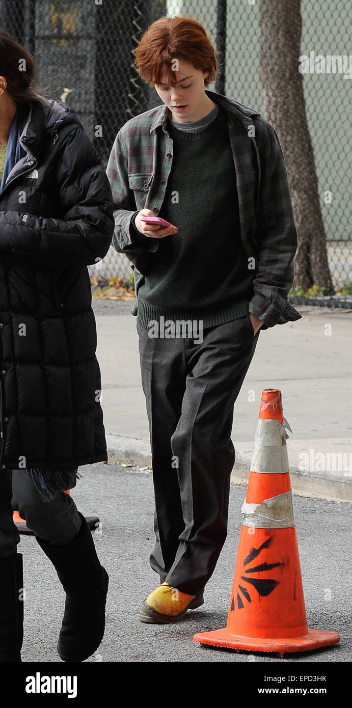 Elle Fanning shooting on location a scene on the set of her upcoming ...