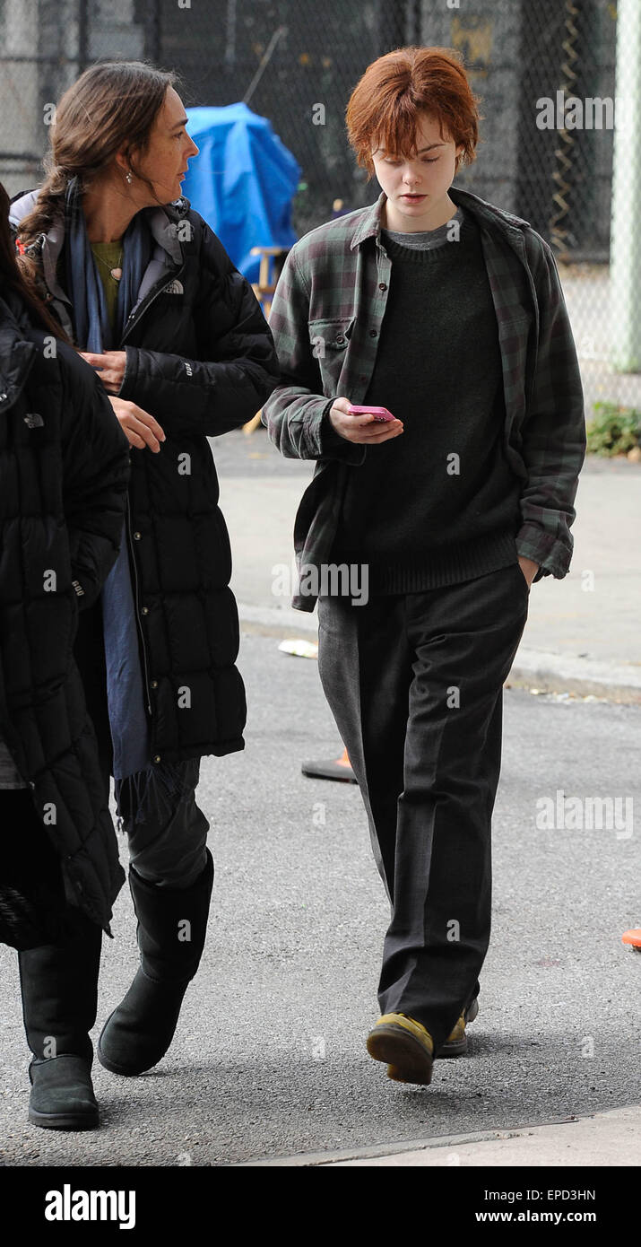 Elle Fanning shooting on location a scene on the set of her upcoming ...