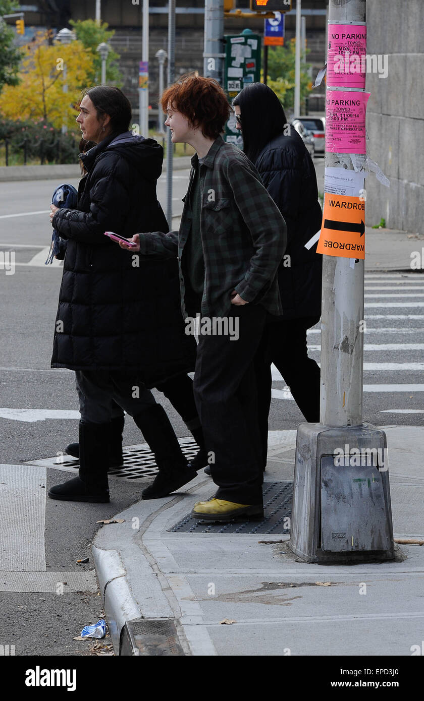 Elle Fanning shooting on location a scene on the set of her upcoming ...