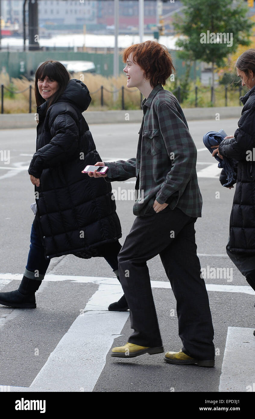 Elle Fanning shooting on location a scene on the set of her upcoming ...