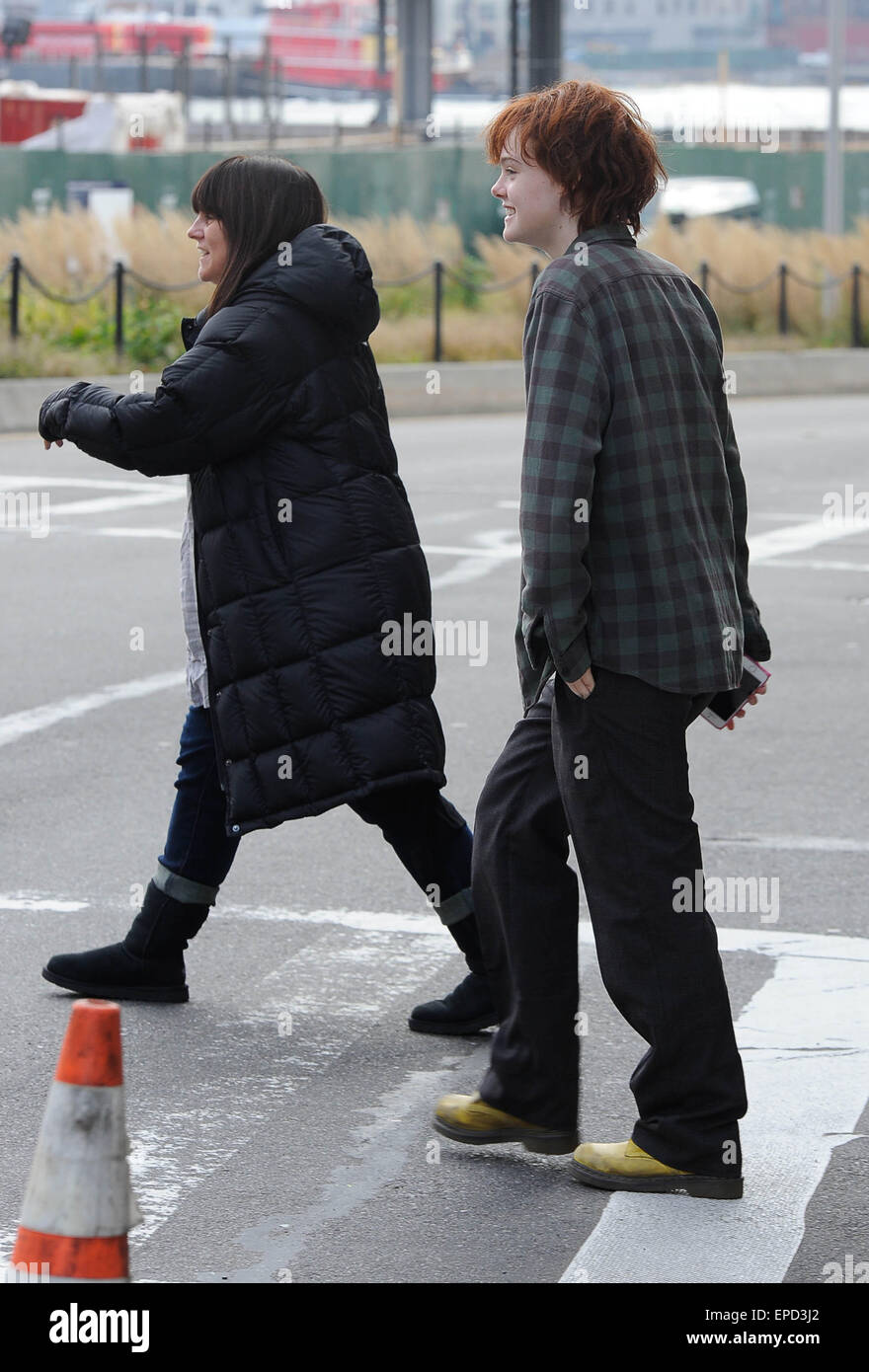 Elle Fanning shooting on location a scene on the set of her upcoming ...