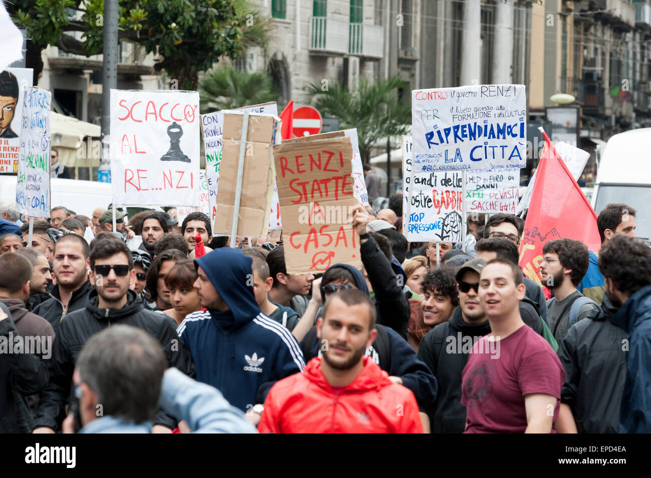 Naples, Italy. 16th May, 2015. Protesters shout slogans and bring ...