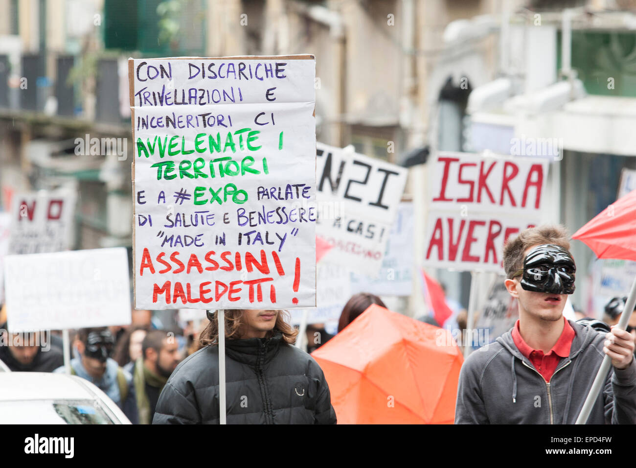 Naples, Italy. 16th May, 2015. Protesters shout slogans and bring ...