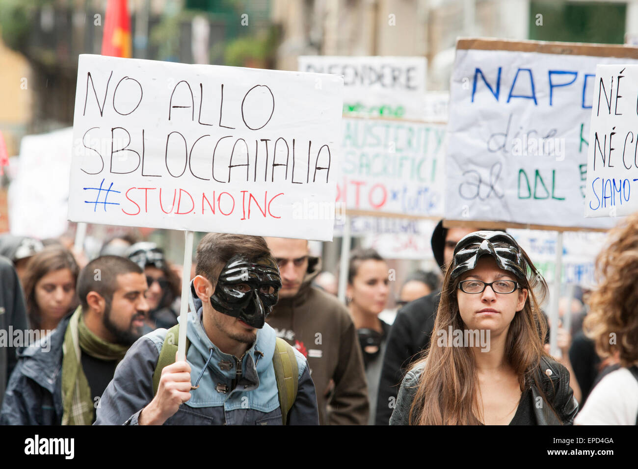 Naples, Italy. 16th May, 2015. Protesters shout slogans and bring ...