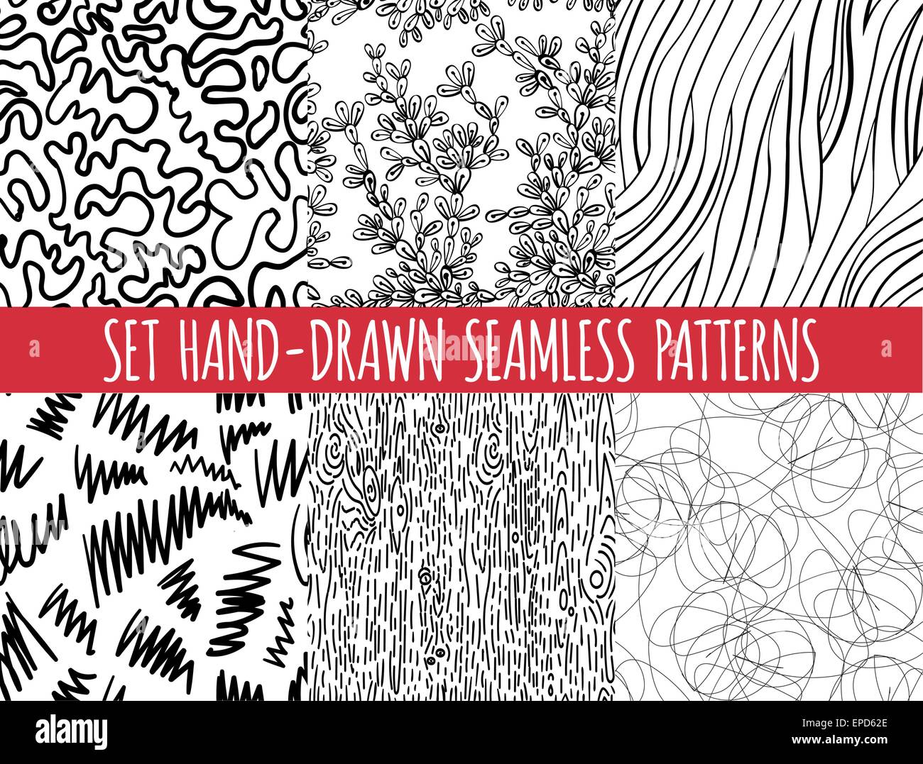 Set of four seamless abstract hand-drawn pattern Stock Vector Image ...
