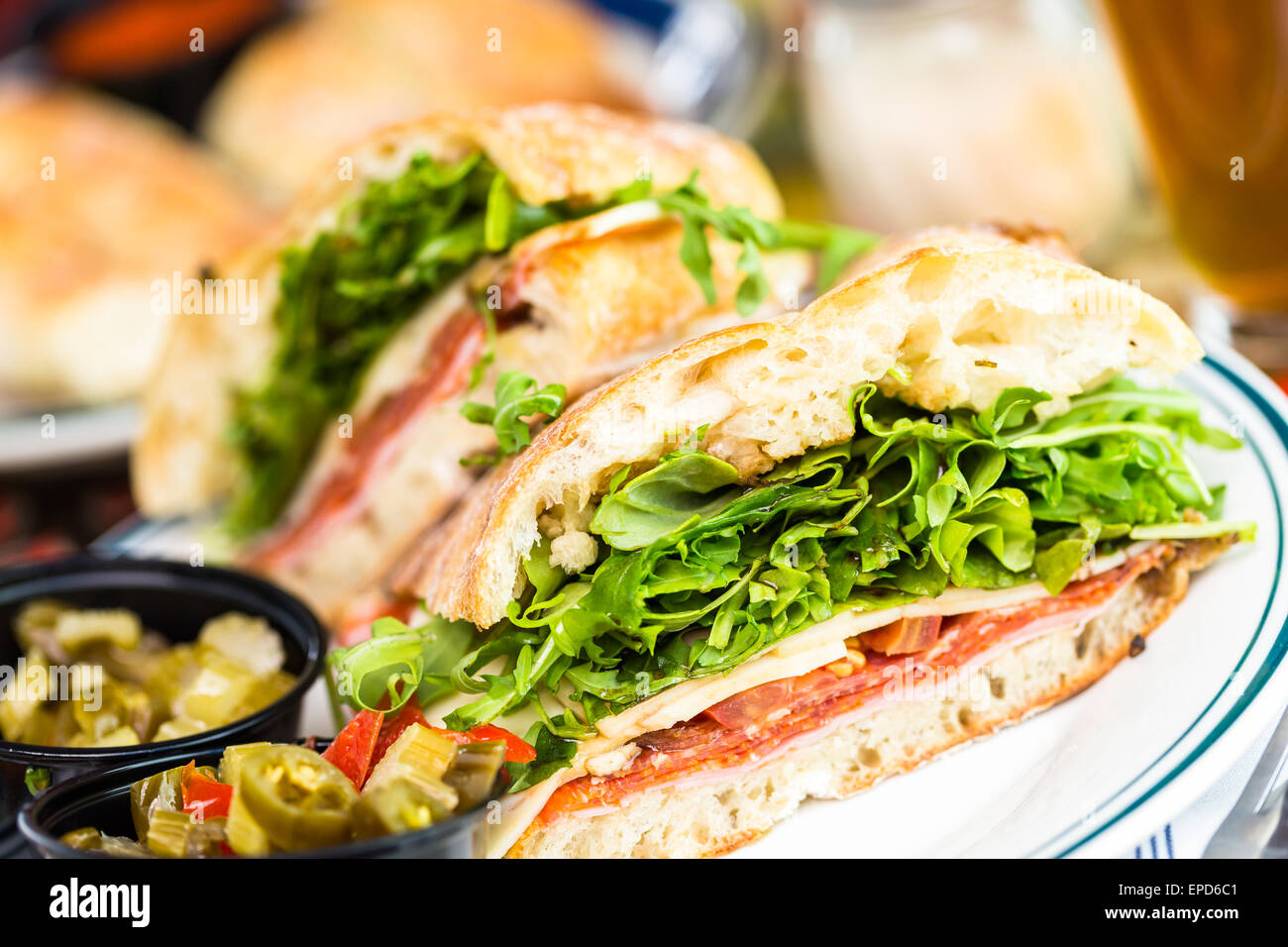 Fresh specialty sub sandwich with melted mozzarella cheese in Italian ...
