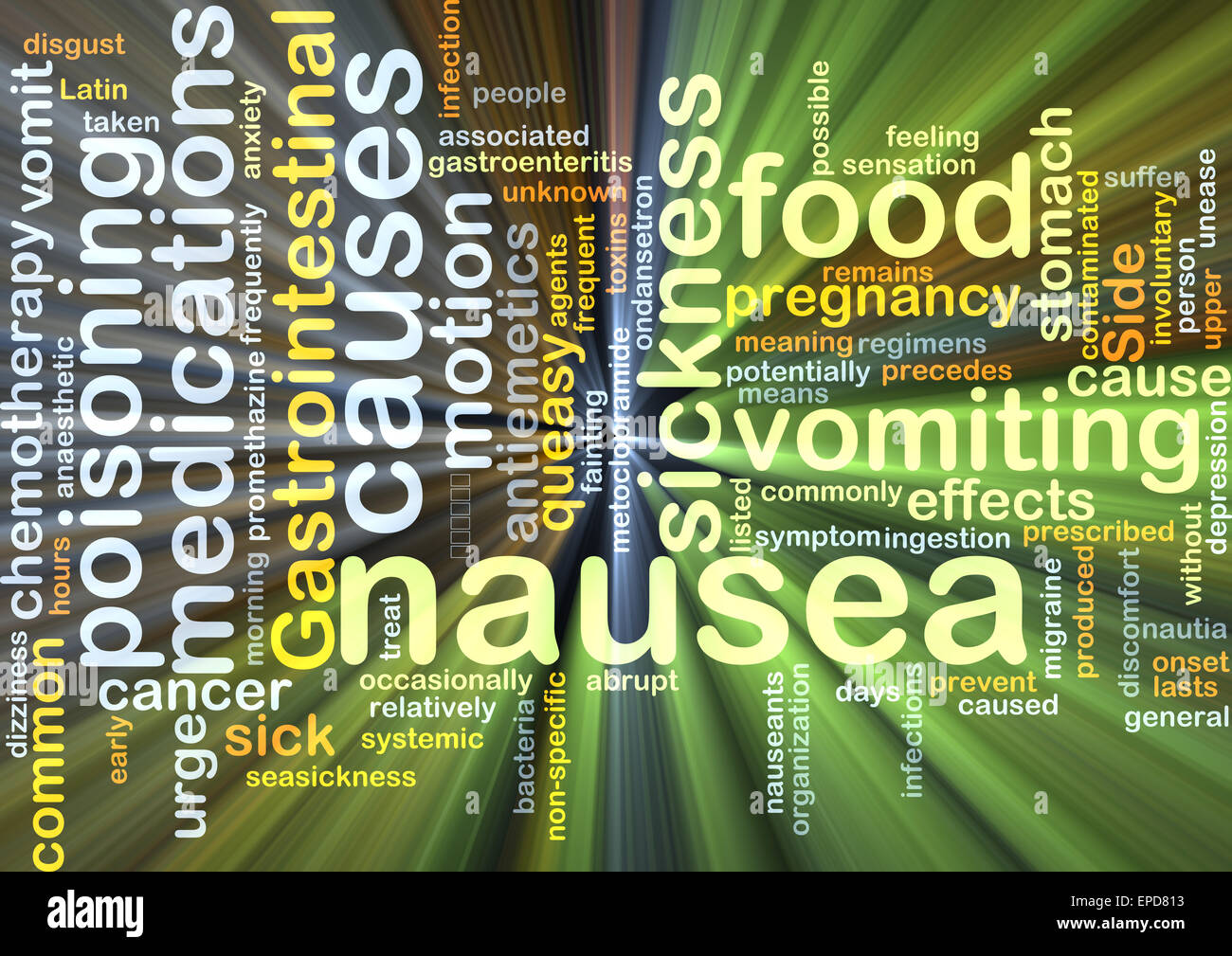 Background concept wordcloud illustration of nausea glowing light Stock ...