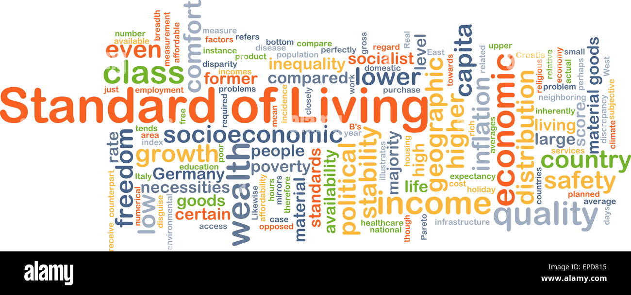 Background concept wordcloud illustration of standard of living Stock ...