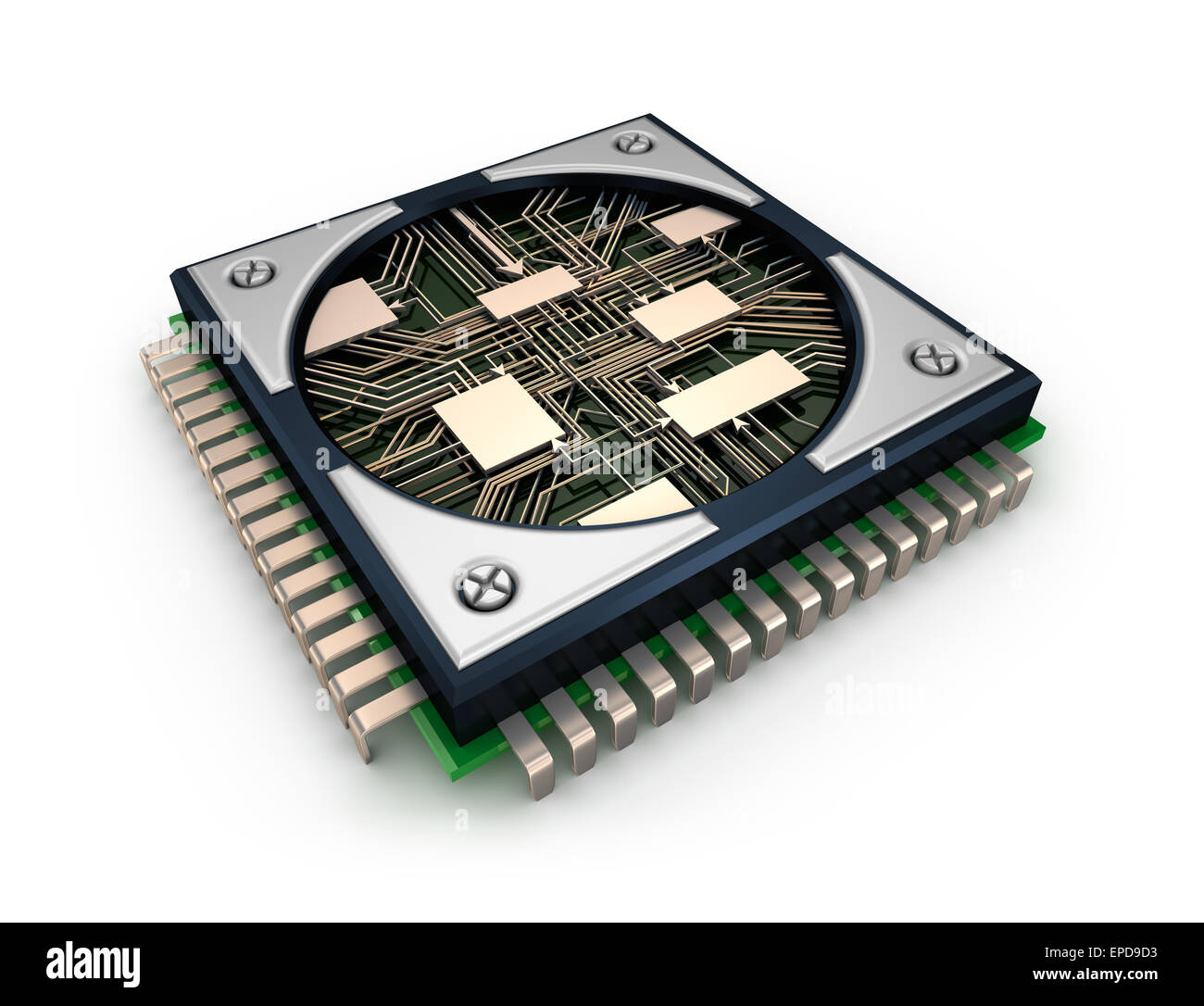 CPU with visible circuits over white background Stock Photo - Alamy