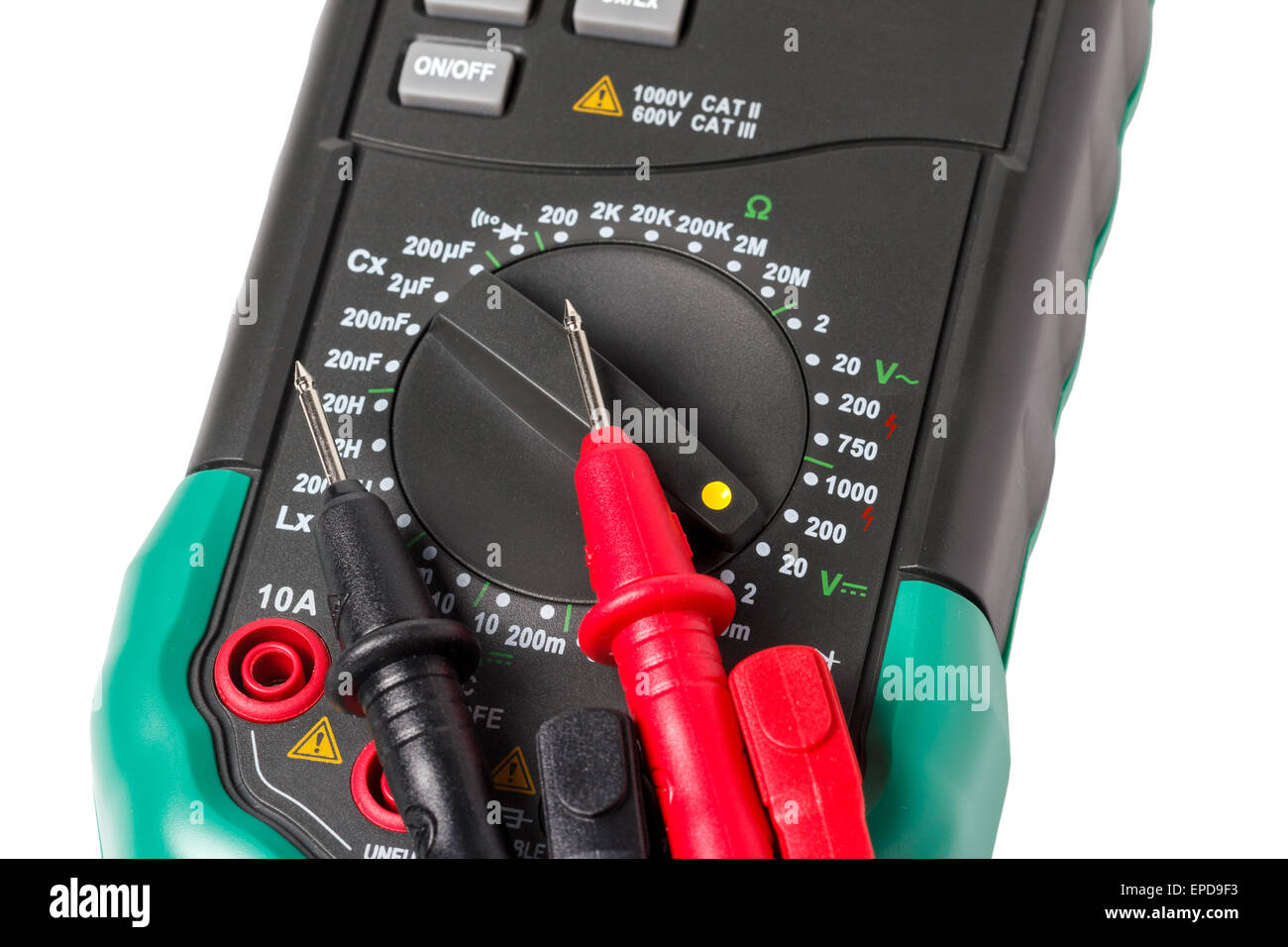 Multimeter with probes laying on top isolated on white Stock Photo - Alamy