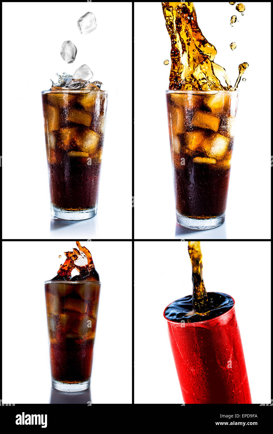Cola drink splash with ice cube collection or set Stock Photo - Alamy