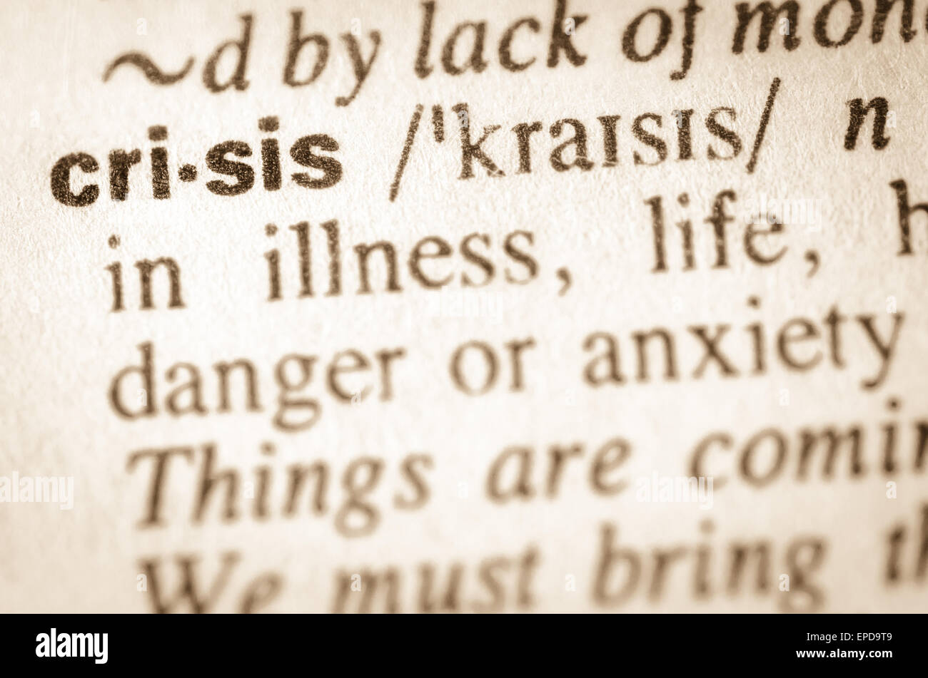 Definition of word crisis in dictionary Stock Photo - Alamy