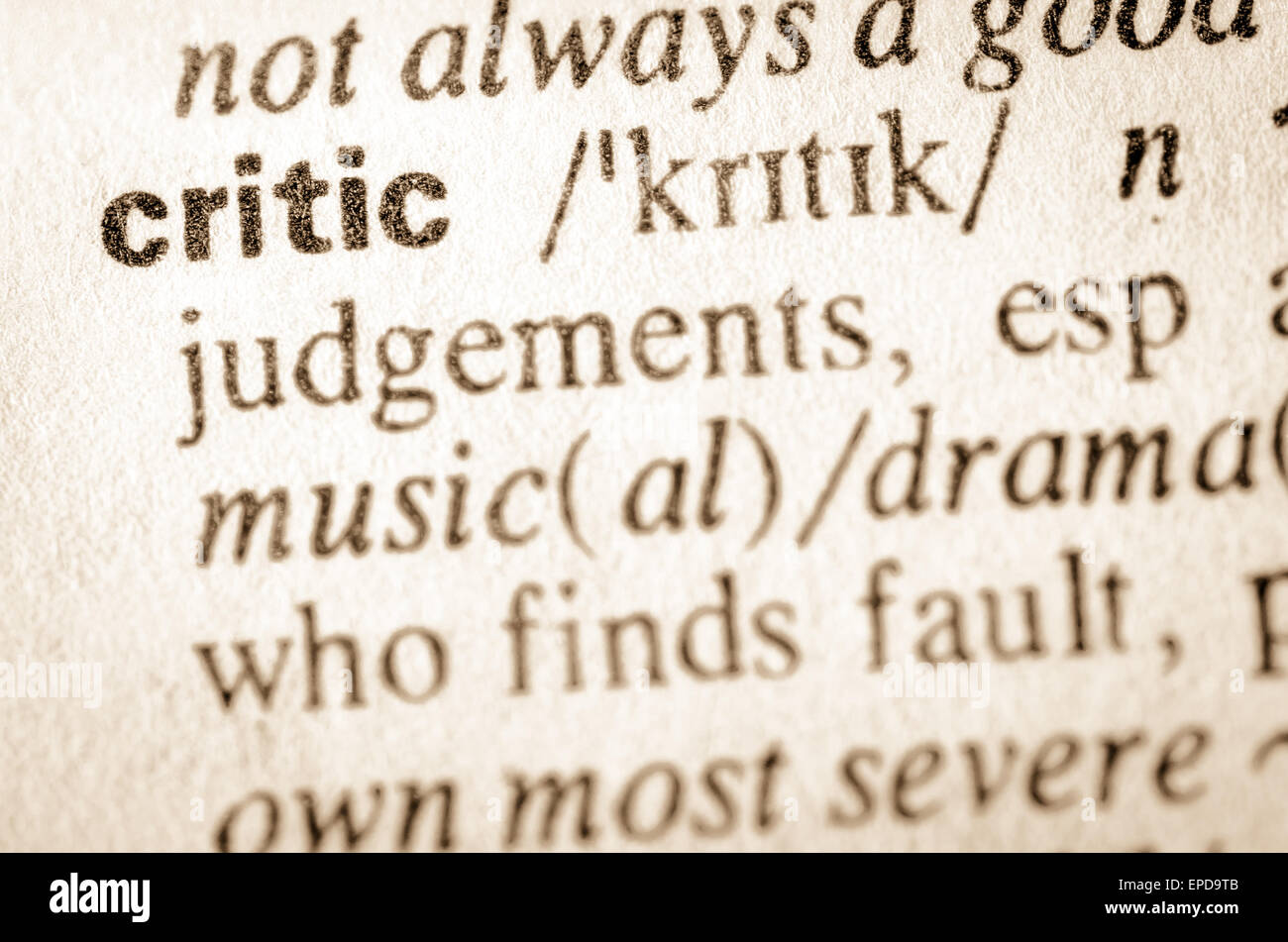 Definition of word critic in dictionary Stock Photo - Alamy