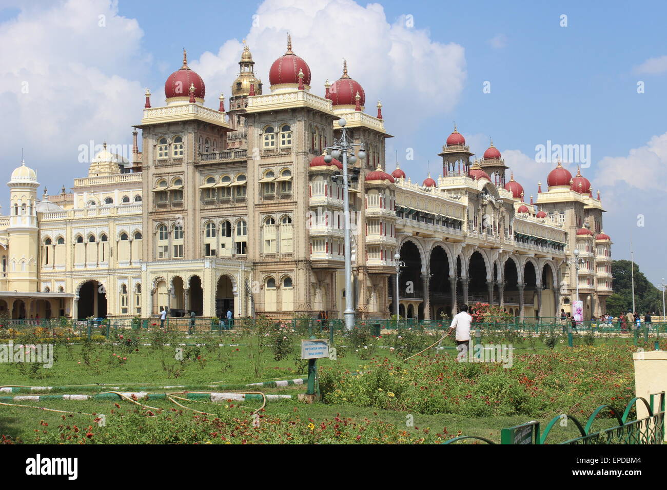 Inside the Maharaja's Palace compound: a view across the flower beds to ...