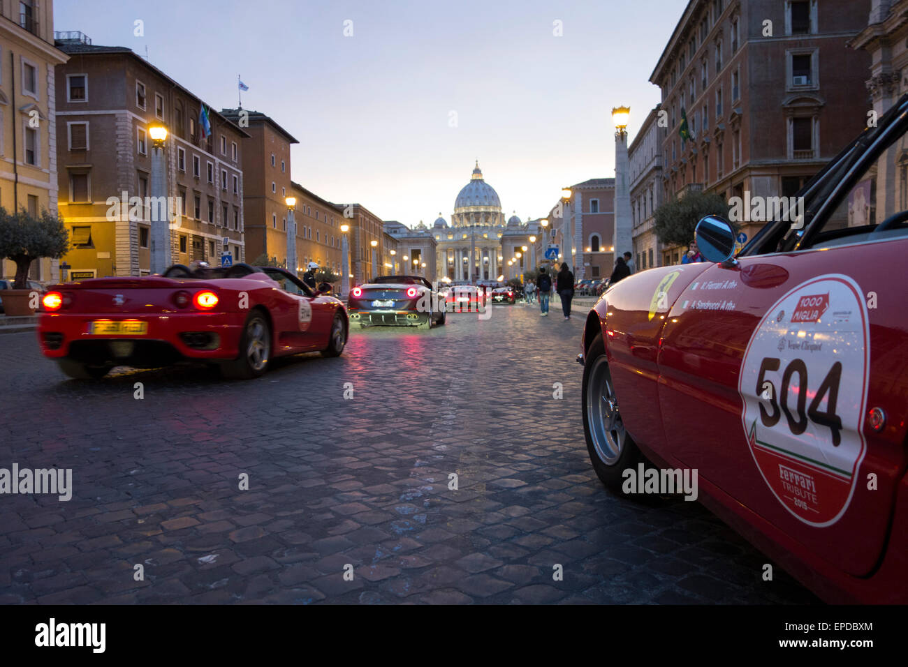 Rome. Italy. Cars taking part in the Mille Miglia classic car rally ...