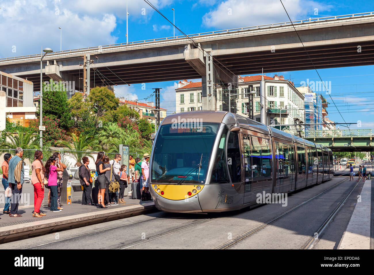 Modern tramway at tram stop in Nice, France Stock Photo - Alamy
