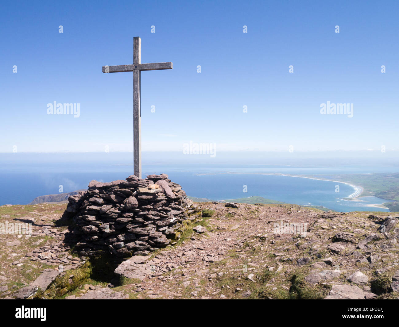 Cross on Brandon Mountain on the Dingle Peninsula in County Kerry ...