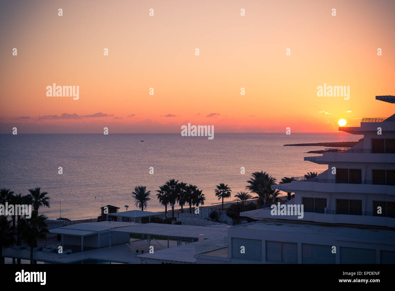 Sunrise from window of Hotel Building Stock Photo - Alamy