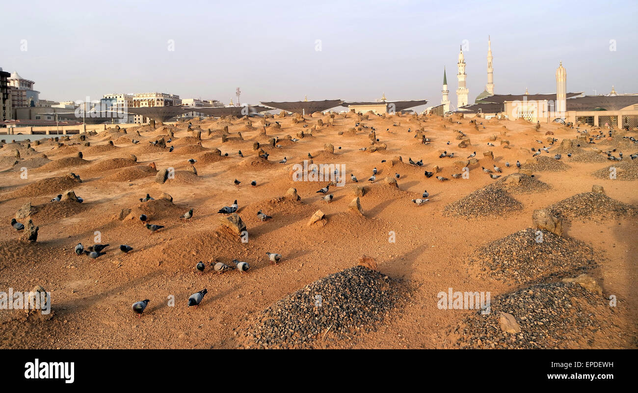 View of Baqee' Muslim cemetary at Masjid (mosque) Nabawi in Al Madinah ...
