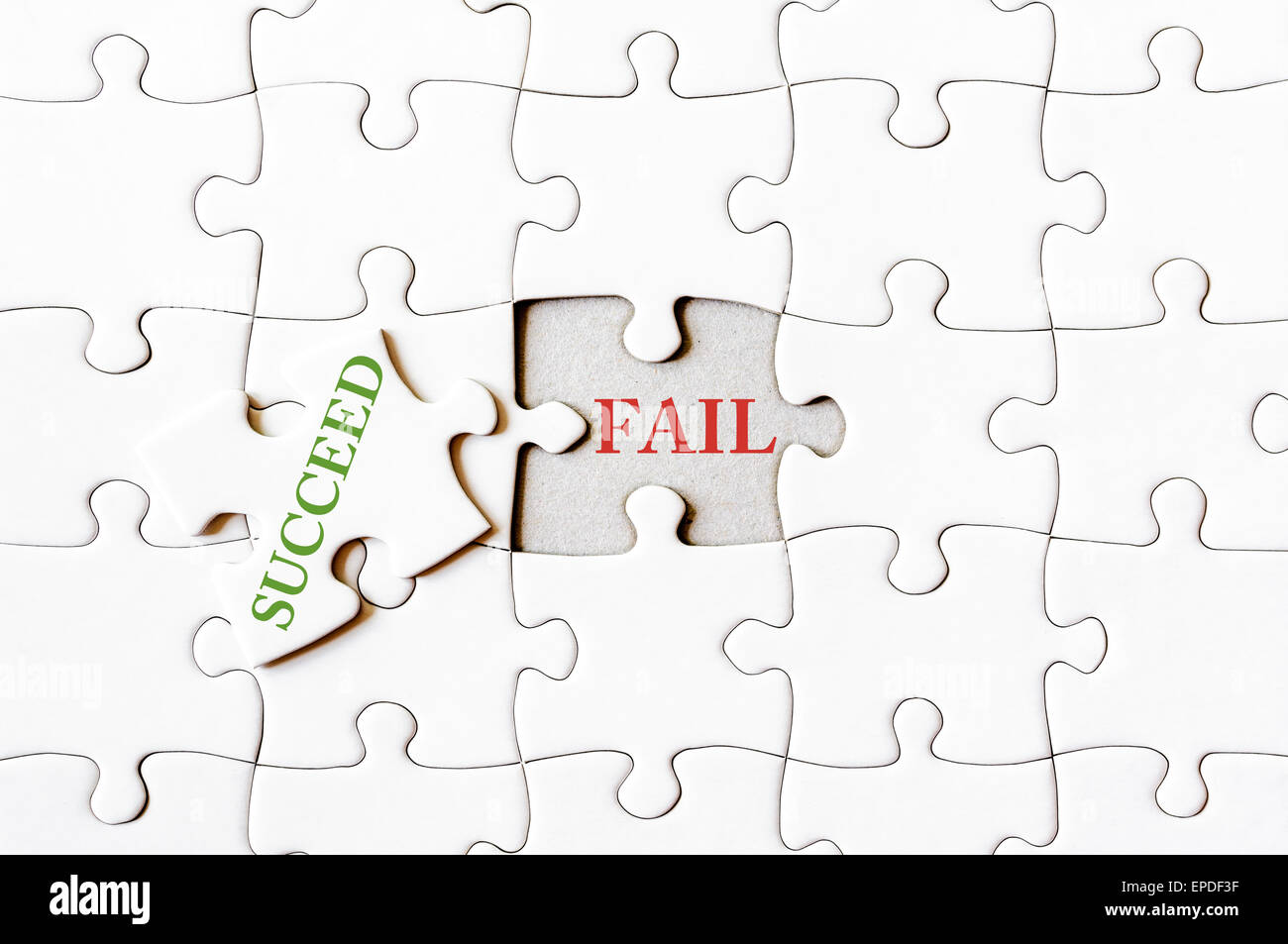 Missing jigsaw puzzle piece with word SUCCEED, covering text FAIL ...